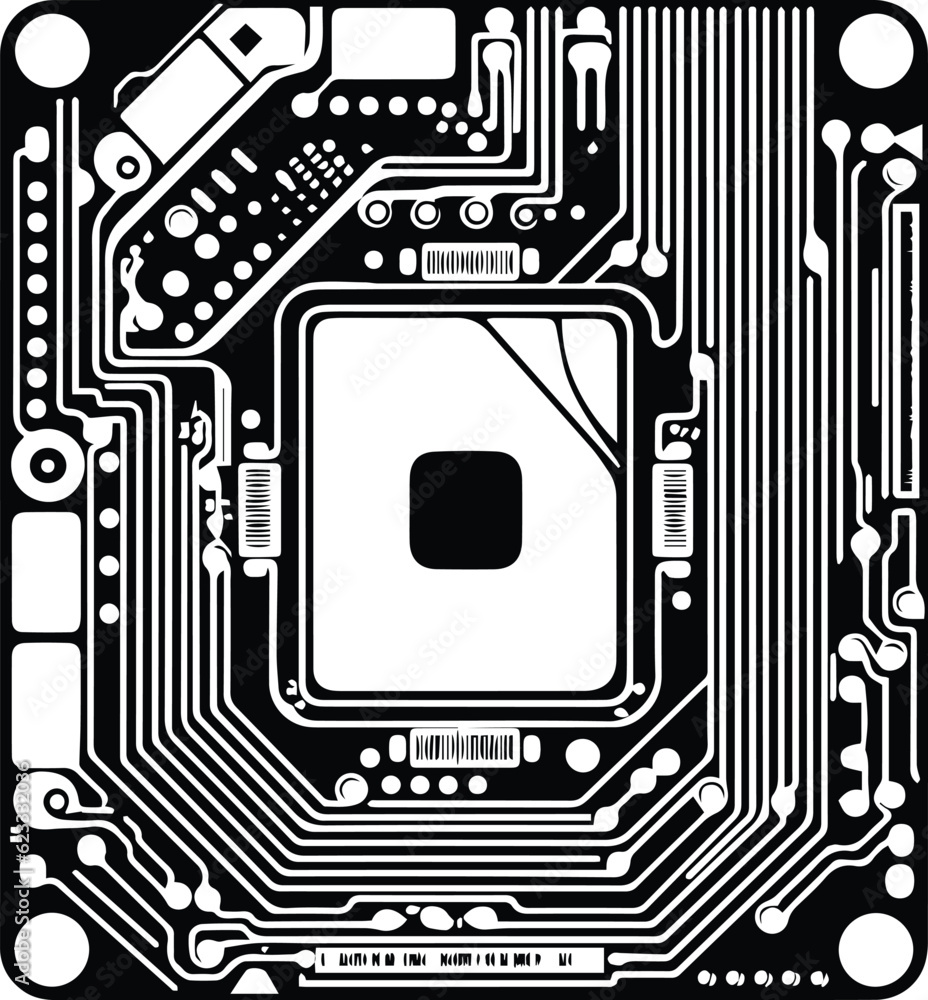 Computer Motherboard Logo Monochrome Design Style Stock Vector | Adobe ...