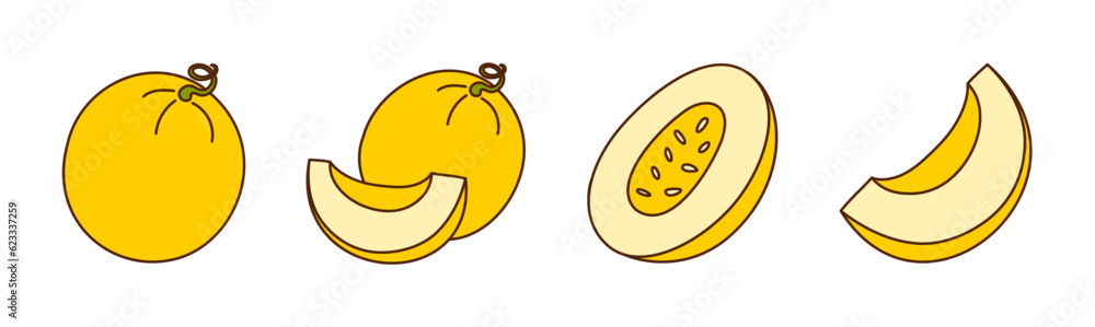 Set of hand-drawn melons on a transparent background. Isolated vector ...