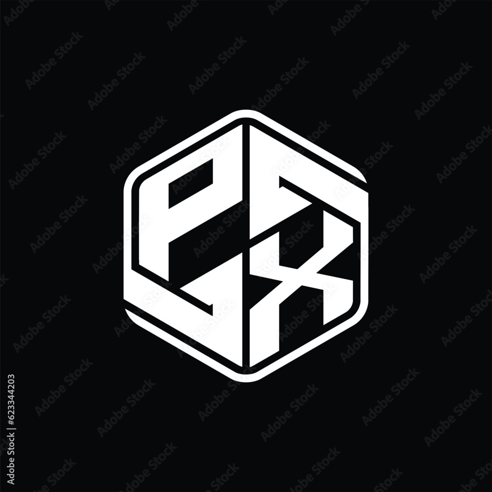 PX Logo monogram hexagon shape with ornament abstract isolated outline ...