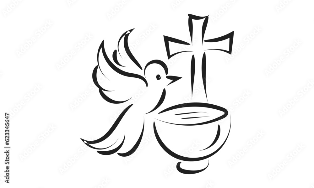 Catholic Baptism. Baptism symbol Sacraments of Catholic Church Eucharist. Stock Vector | Adobe Stock