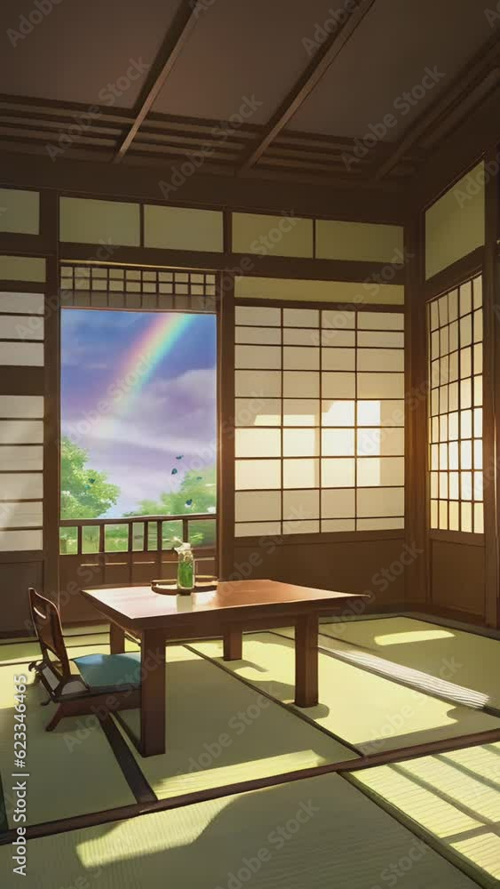 Seamless looping vertical video animation of a Japanese house living ...