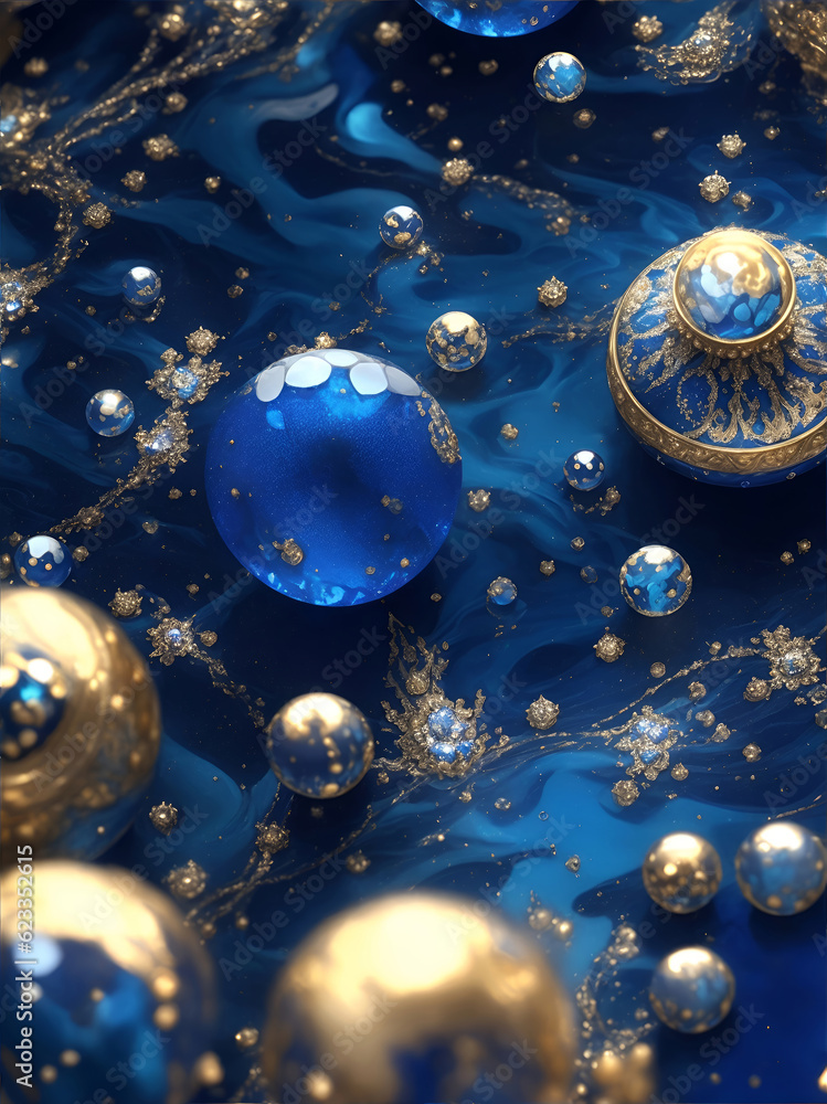 Luxury Royal Blue Pearls Covered in Gold and Diamonds Ornament Liquid ...
