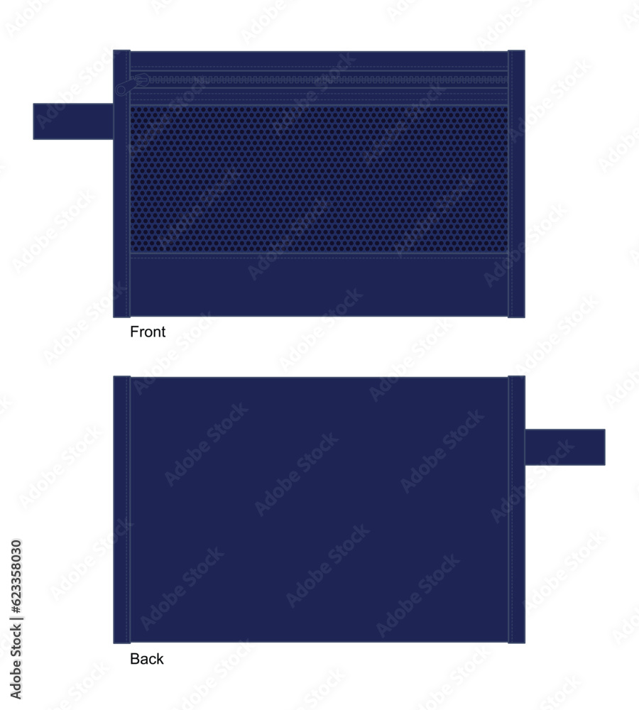 Navy blue document bag with mesh and zipper on white background.Front ...