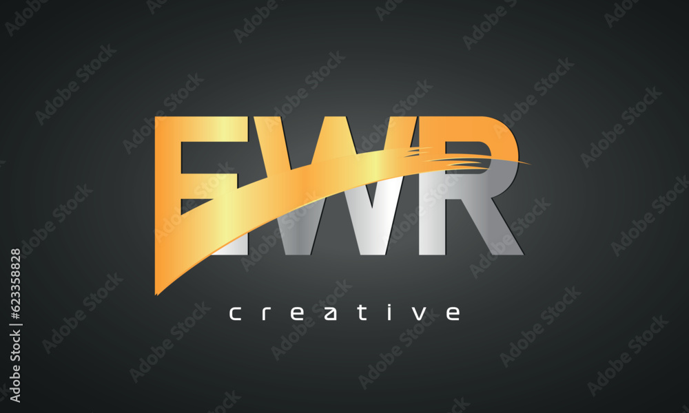 EWR Letters Logo Design with Creative Intersected and Cutted golden ...