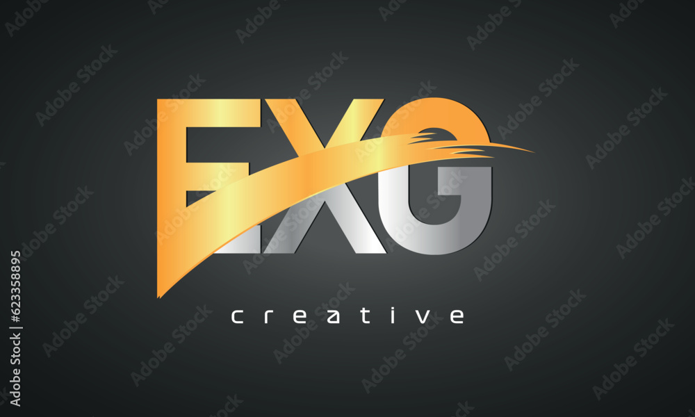 EXG Letters Logo Design with Creative Intersected and Cutted golden ...