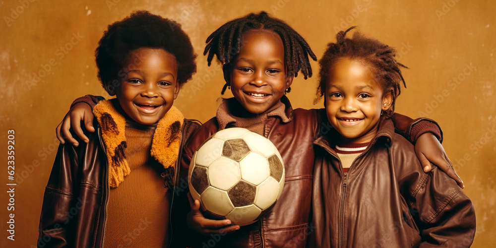Vibrant imagery of African children in iconic sports jerseys engaging ...