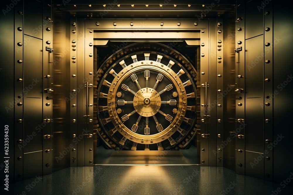 Luxurious Private Vault with Gold Door and Metal Door, Modern Bank ...