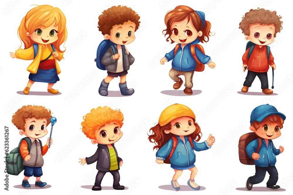 Schoold kids clip art on white background Generative AI Stock ...