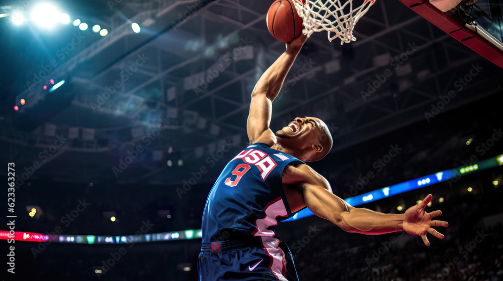 Gravity-Defying Dunk by National Team Basketball Player. Generative AI ...