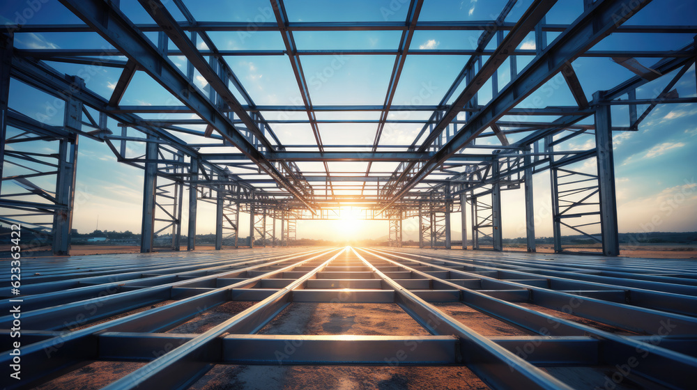 Structure of steel for building construction on sky background Stock ...