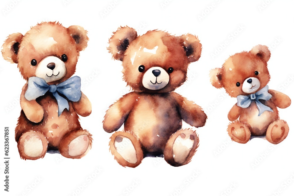 Watercolor cute teddy bear clip art on white background Generative AI ...