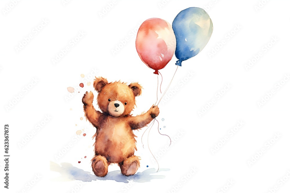 Watercolor cute teddy bear clip art on white background Generative AI ...