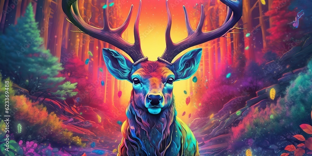 AI Generated. AI Generative. psychedelic stag deer animal. Ink brush ...