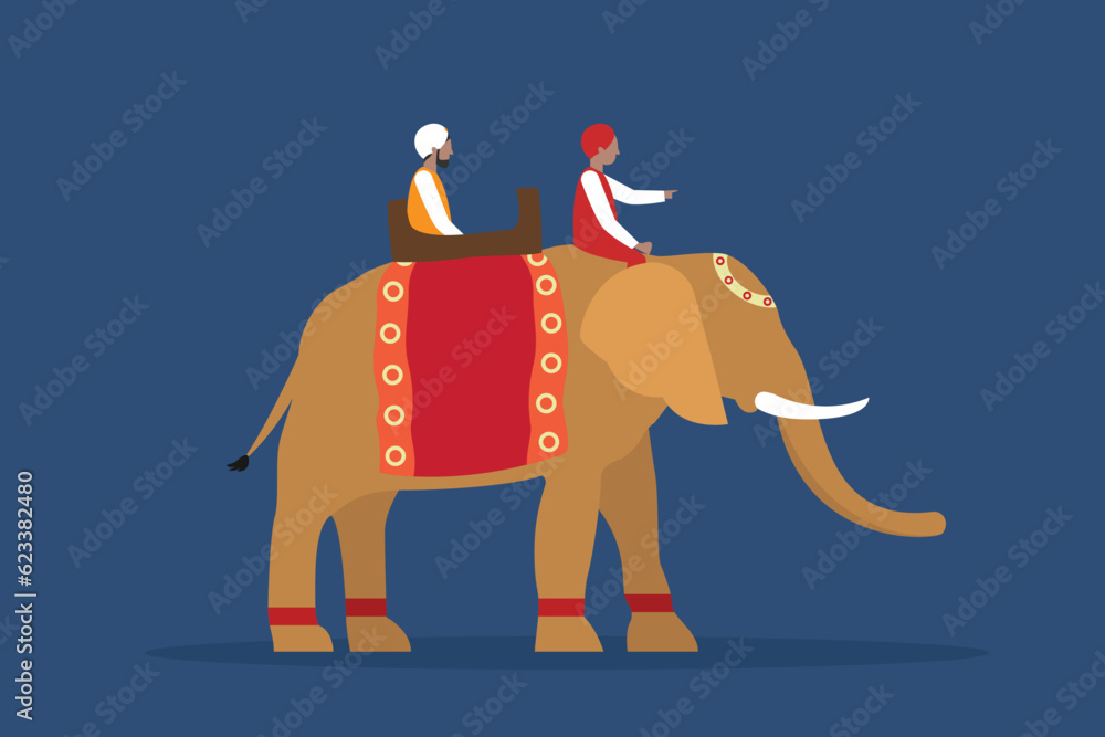 Indian Raja riding an elephant isolated over blue background 2d vector ...