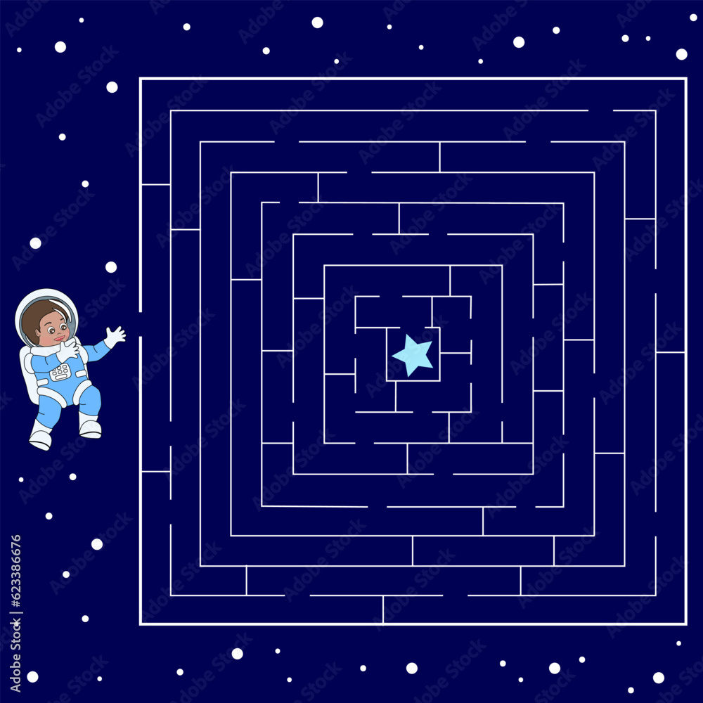 Space themed maze game. Help the astronaut get a star. Children's ...