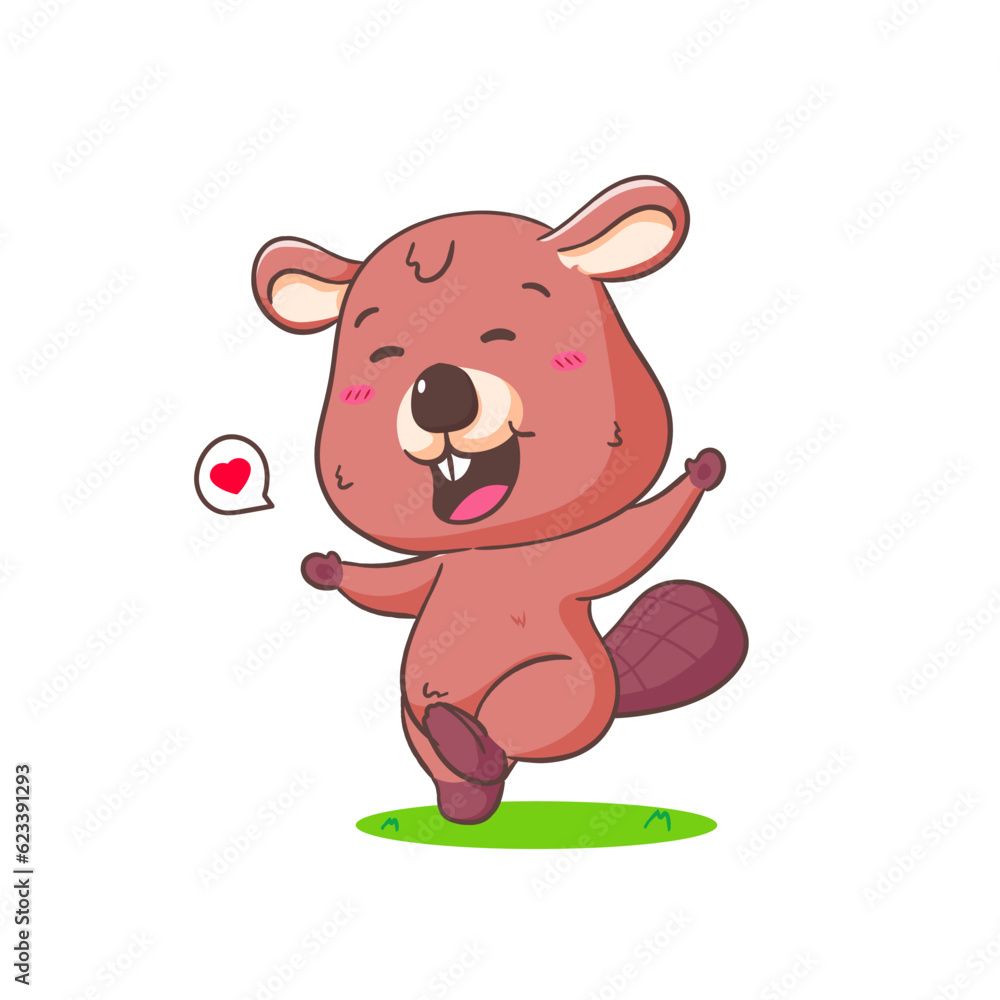 Cute Beaver Cartoon Character Mascot vector illustration. Kawaii ...