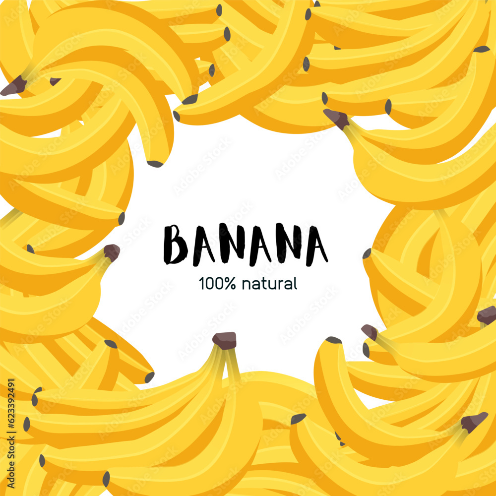 Tropical banana fruit frame design template. Exotic fruit background ...