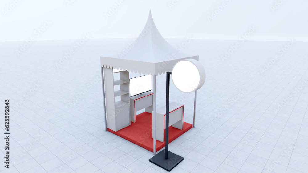 3d illustration stand booth sarnafil 2x2 m with display rack table ...
