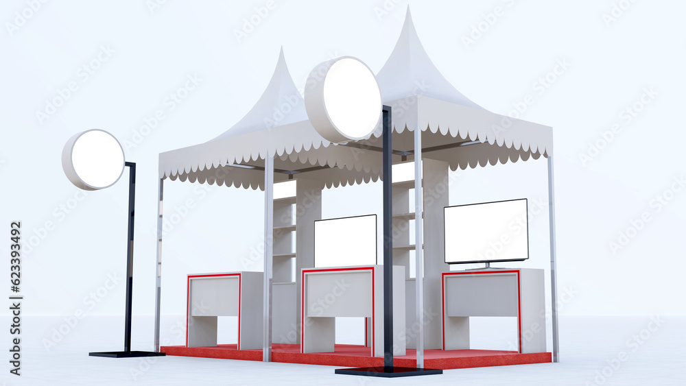 3d illustration stand booth sarnafil 2x2 m with display rack table ...
