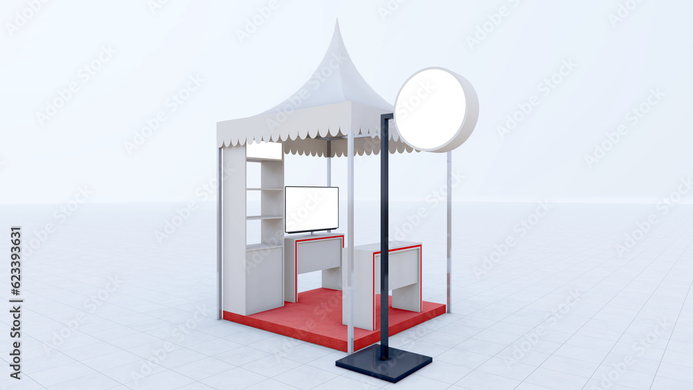 3d illustration stand booth sarnafil 2x2 m with display rack table ...
