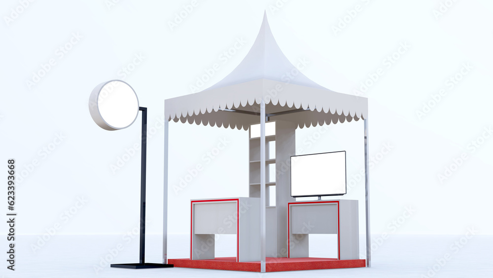 3d illustration stand booth sarnafil 2x2 m with display rack table ...