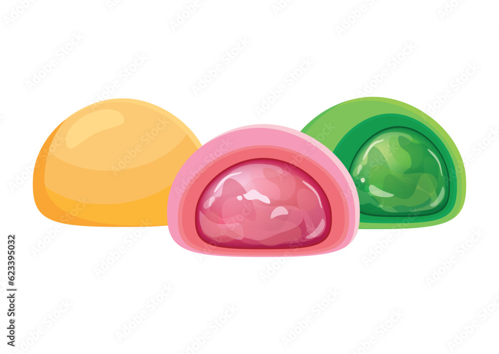 Mochi rice cake vector illustration. Sweet japanese rice cake icon set ...