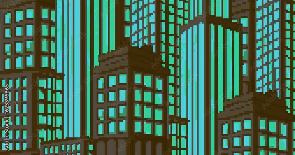 Pixel art city, 8 bit town. City glass skyscrapers vídeo do Stock ...