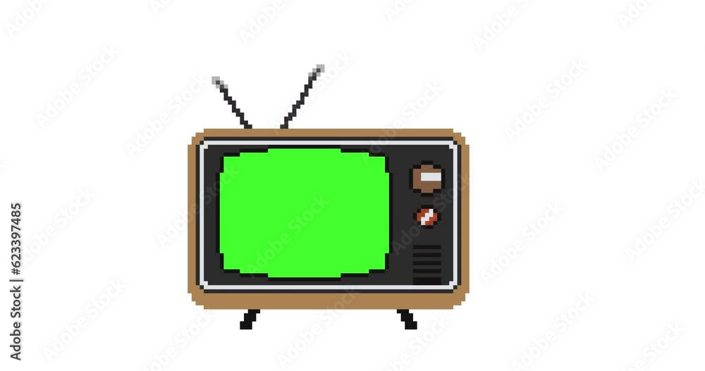 Pixel art vintage Television. Old Television Set turning on Green ...