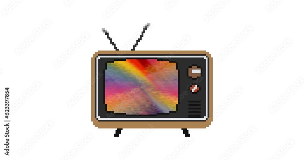 Pixel art vintage Television. Old Television Set turning on Green ...