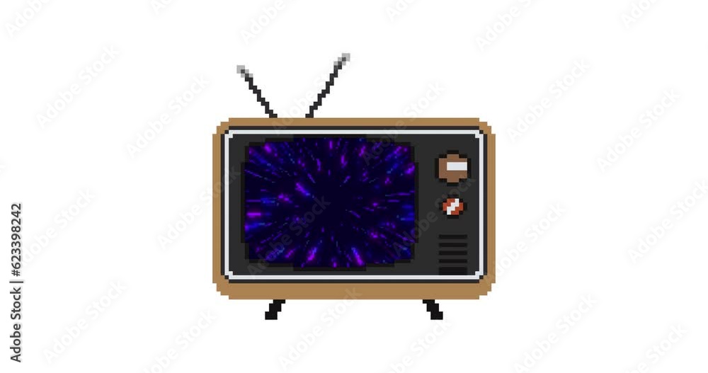 Pixel art vintage Television. Old Television Set turning on Green ...