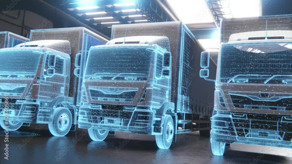 Technology Concept 3d render. Autonomic futuristic Euro semi truck with ...
