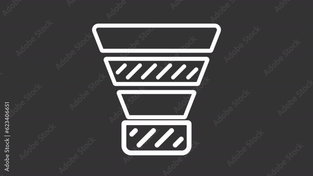 Animated funnel chart white icon. Conversion rate line animation ...