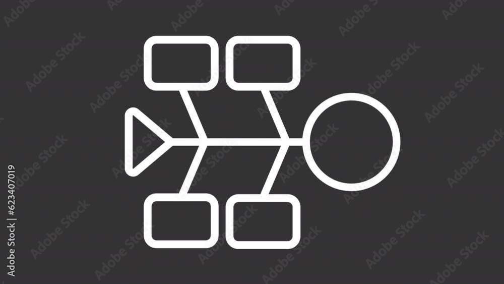 Animated fishbone diagram white icon. Cause and effect line animation ...