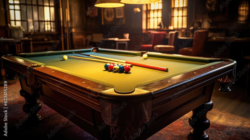 Billiard Table standing in the retro room Created With Generative AI ...