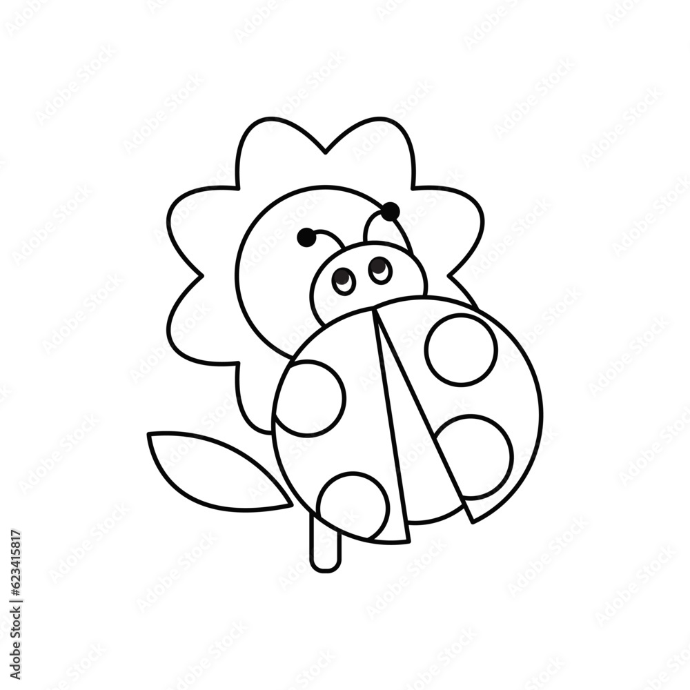 Spring Ladybug Coloring Page for Kids, bug on a flower colouring. Stock ...