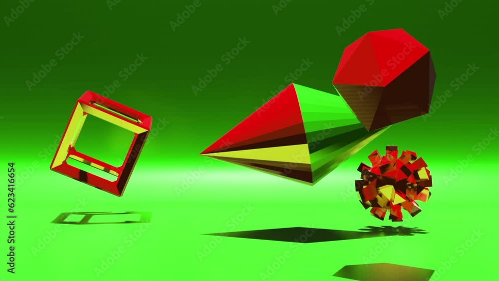 Abstract 3d render motion graphics - metallic cone, cube, sphere and ...