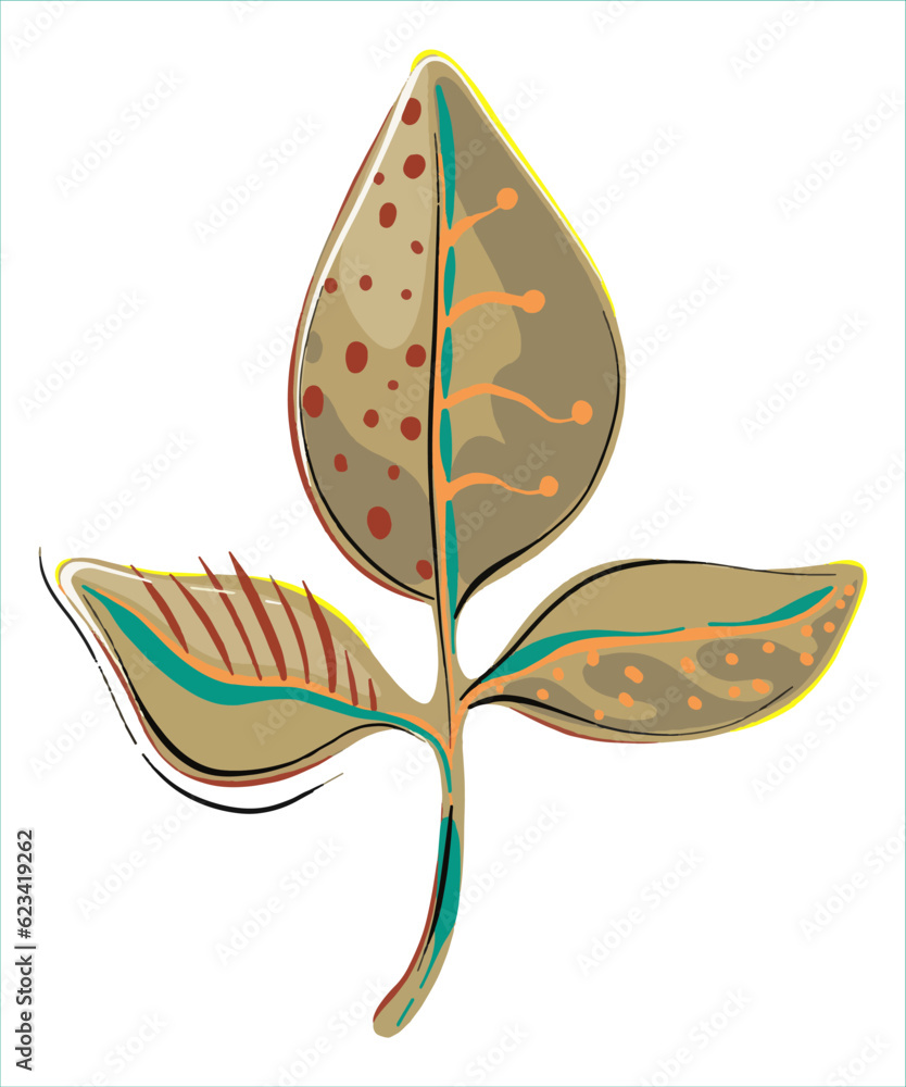 Leaf, twig, logo, icon. Vector on a transparent background. Lines ...