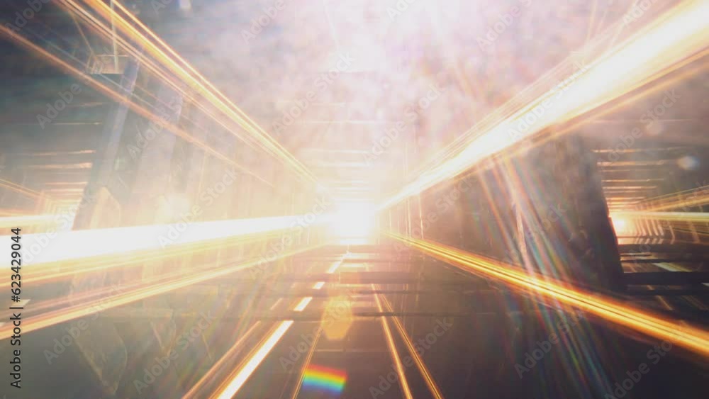 Golden glowing light energy rays coming out of a mysterious magical ...