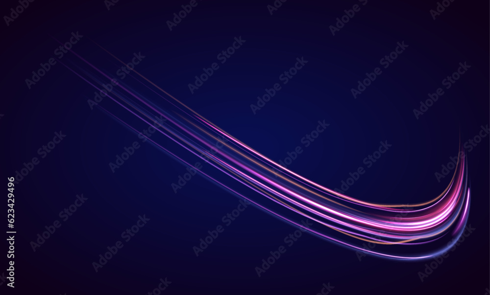 Abstract light lines of movement and speed in neon color. Speed dynamic ...