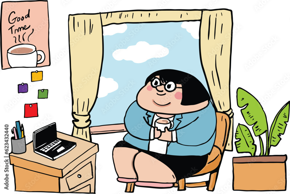 cartoon office girl sitting relax Stock Vector | Adobe Stock