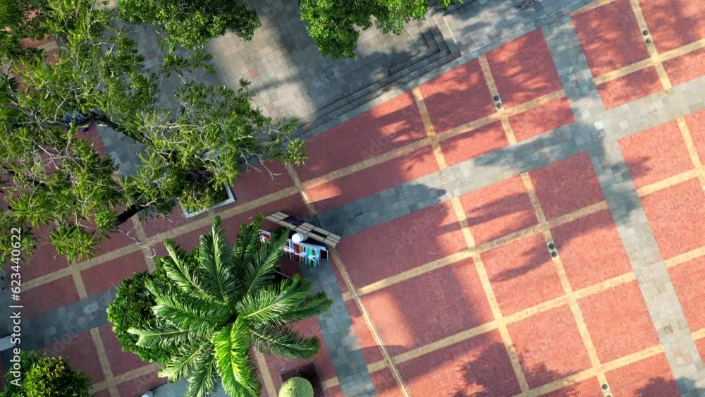 Top aerial view of La Rotonda Monument in Malecon Simon Bolivar of ...