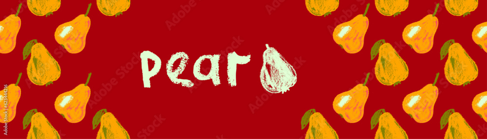 Vector pears fruit label template. Vegan fruit banner, honey pear ...