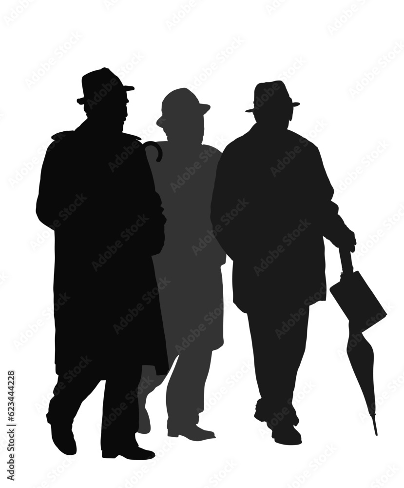 Elegant old crew man walking vector silhouette illustration isolated on ...