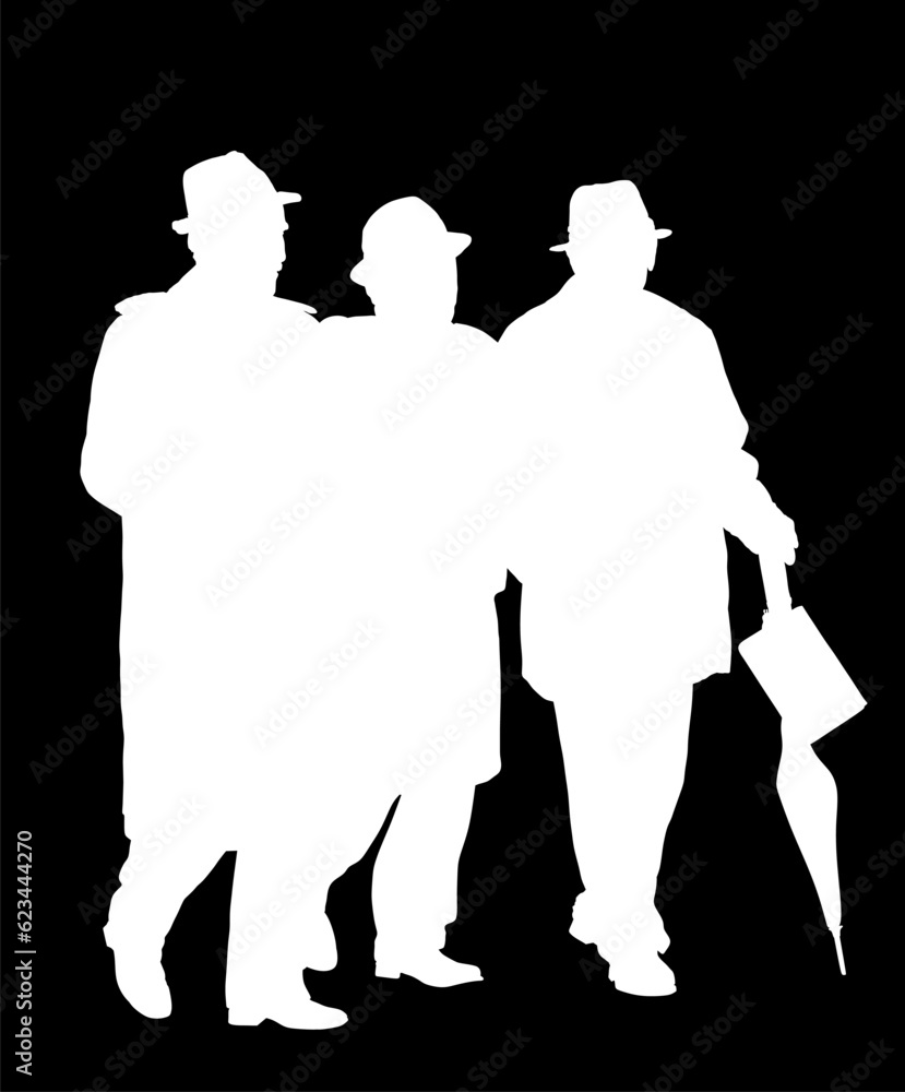 Elegant old crew man walking vector silhouette illustration isolated on ...