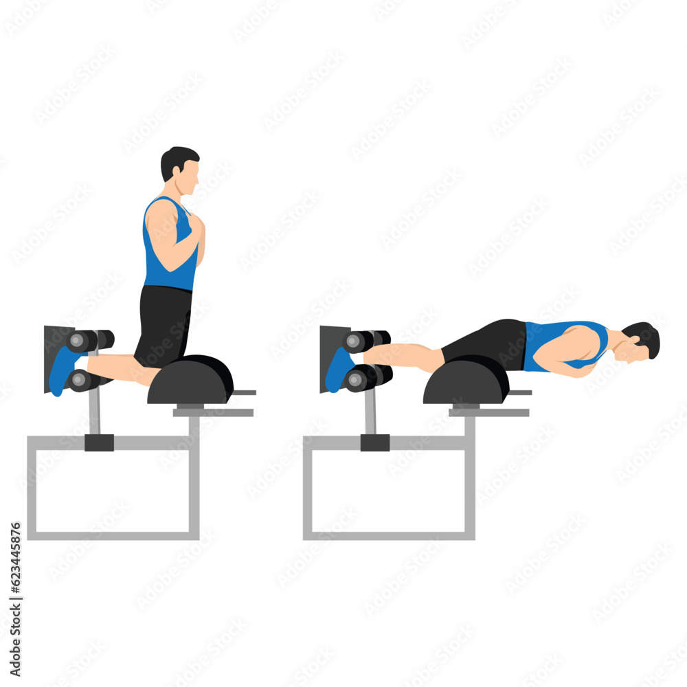 Man doing glute ham raise exercise. Glute Ham Developer Back Extension ...
