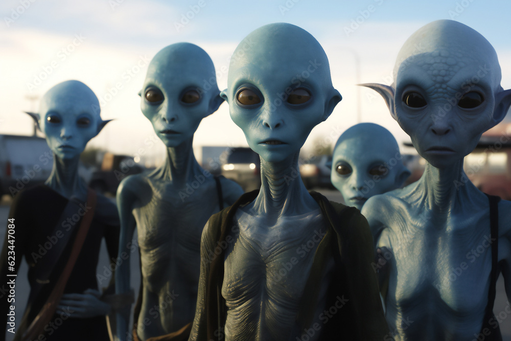 Aliens or little green men portrait which are extra-terrestrial ...