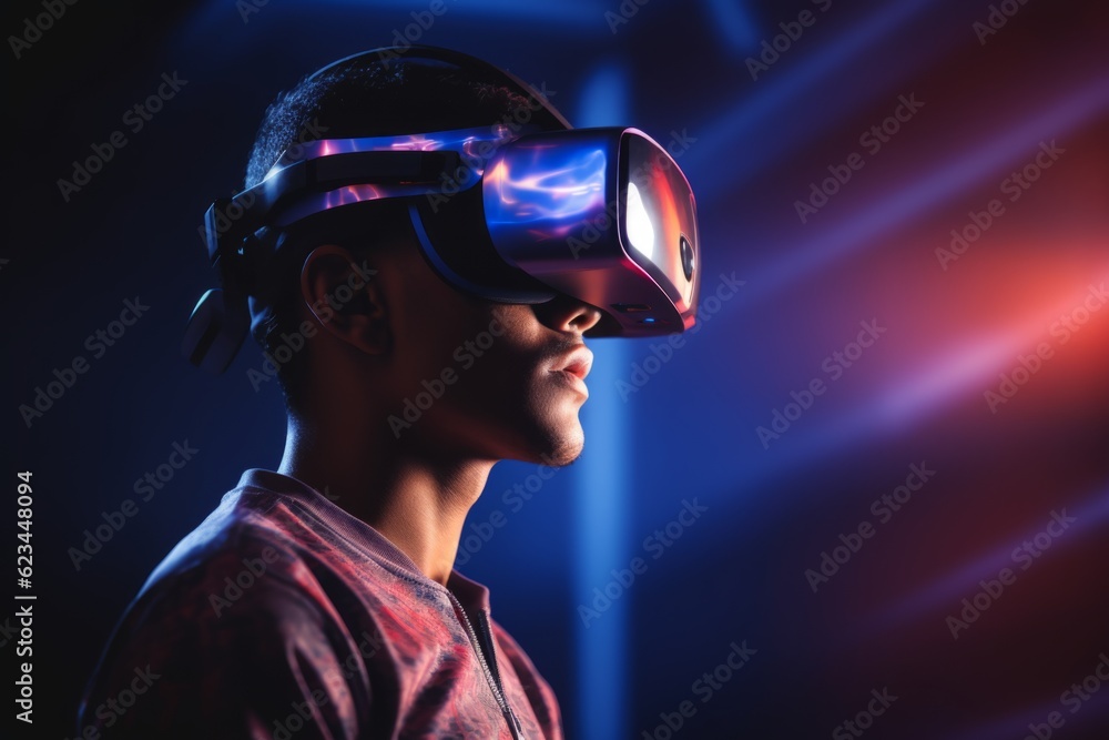 Man guy gamer male user computer technology VR headset 3d virtual ...