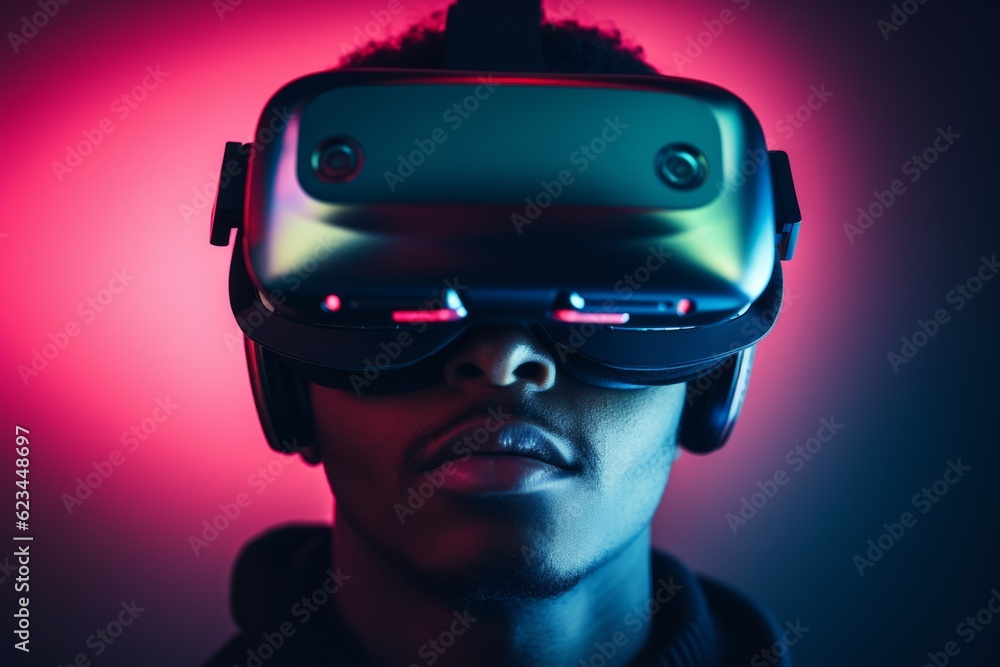 African American man guy gamer male user computer technology VR headset ...