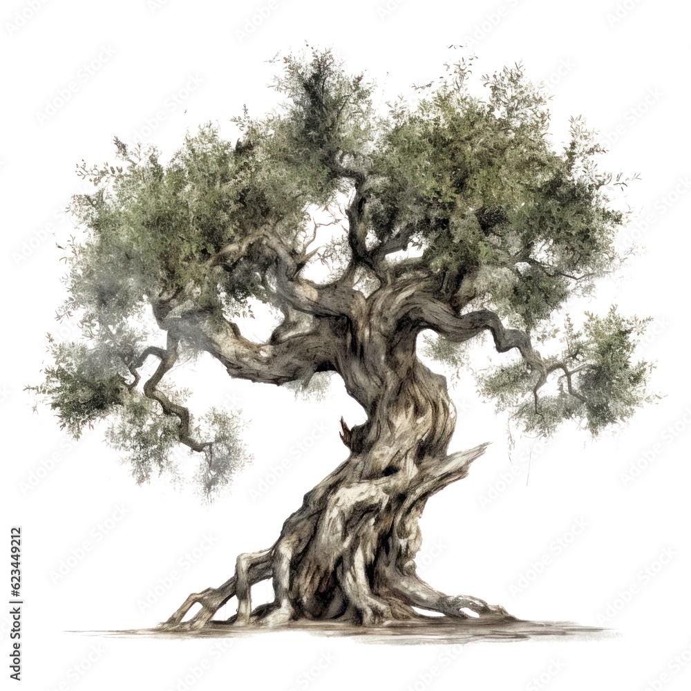 Olive tree isolated on transparent background, green foliage and old ...