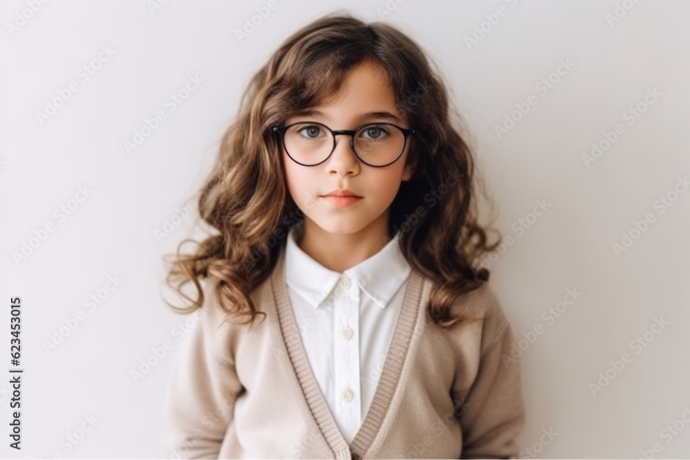 Medium shot portrait photography of a glad kid female wearing a chic ...